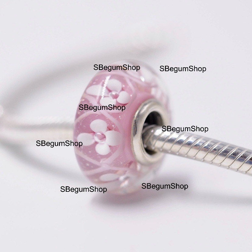 Pandora Murano Glass Charm Pink Field of Flowers Bead Sterling Silver ...