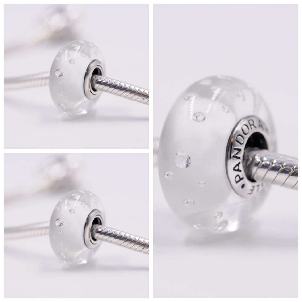 Pandora Murano Glass Charm White Fizzle Bead Sterling Silver - Etsy UK