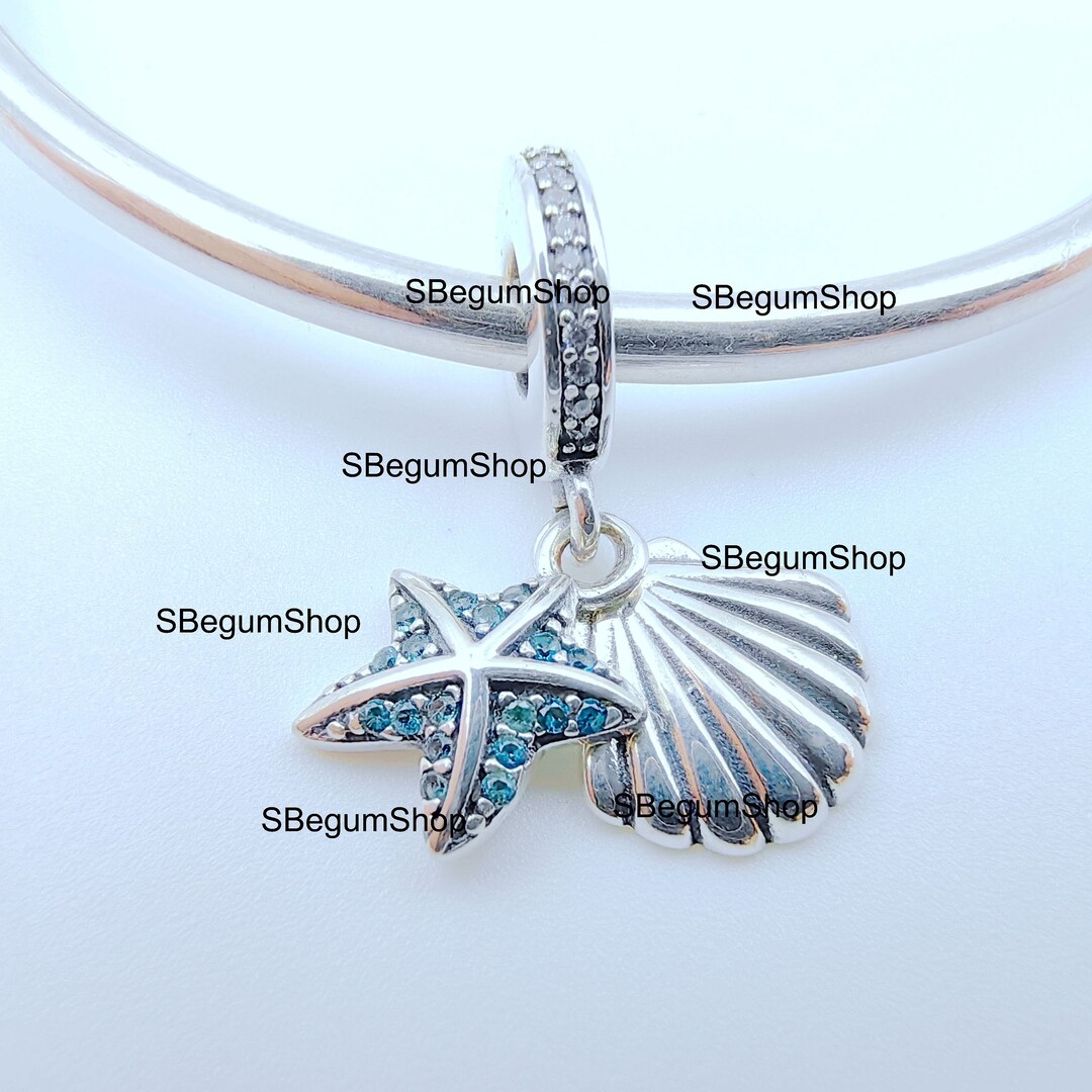 Pandora Sterling Silver Starfish Seashell Dangle Charm: Mint Zirconia ...