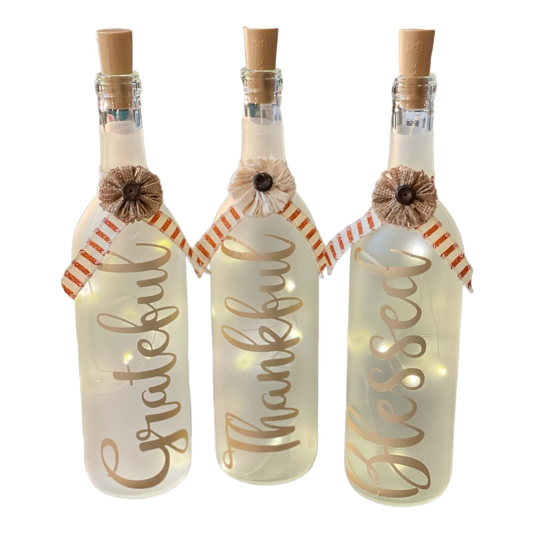 Grateful Thankful Blessed Lighted Wine Bottles - Etsy