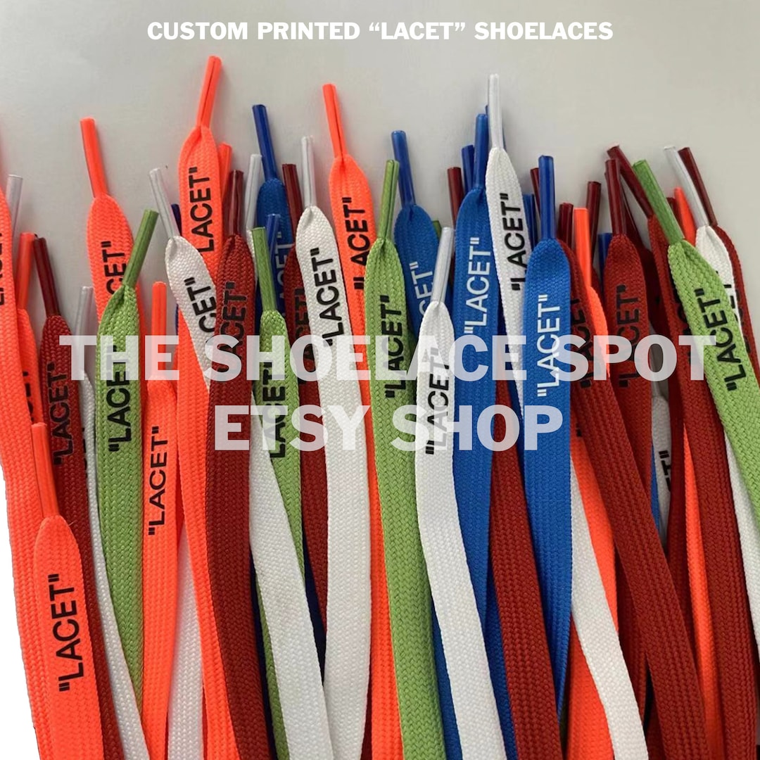 1 Pair Custom Printed "lacet" Shoelaces 5/16th Inch Flat Statement ...