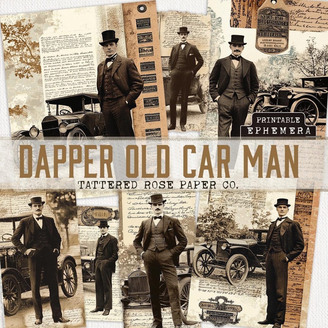 Dapper Car Man Junk Journal, Car Junk Journaling Printable, Vintage ...