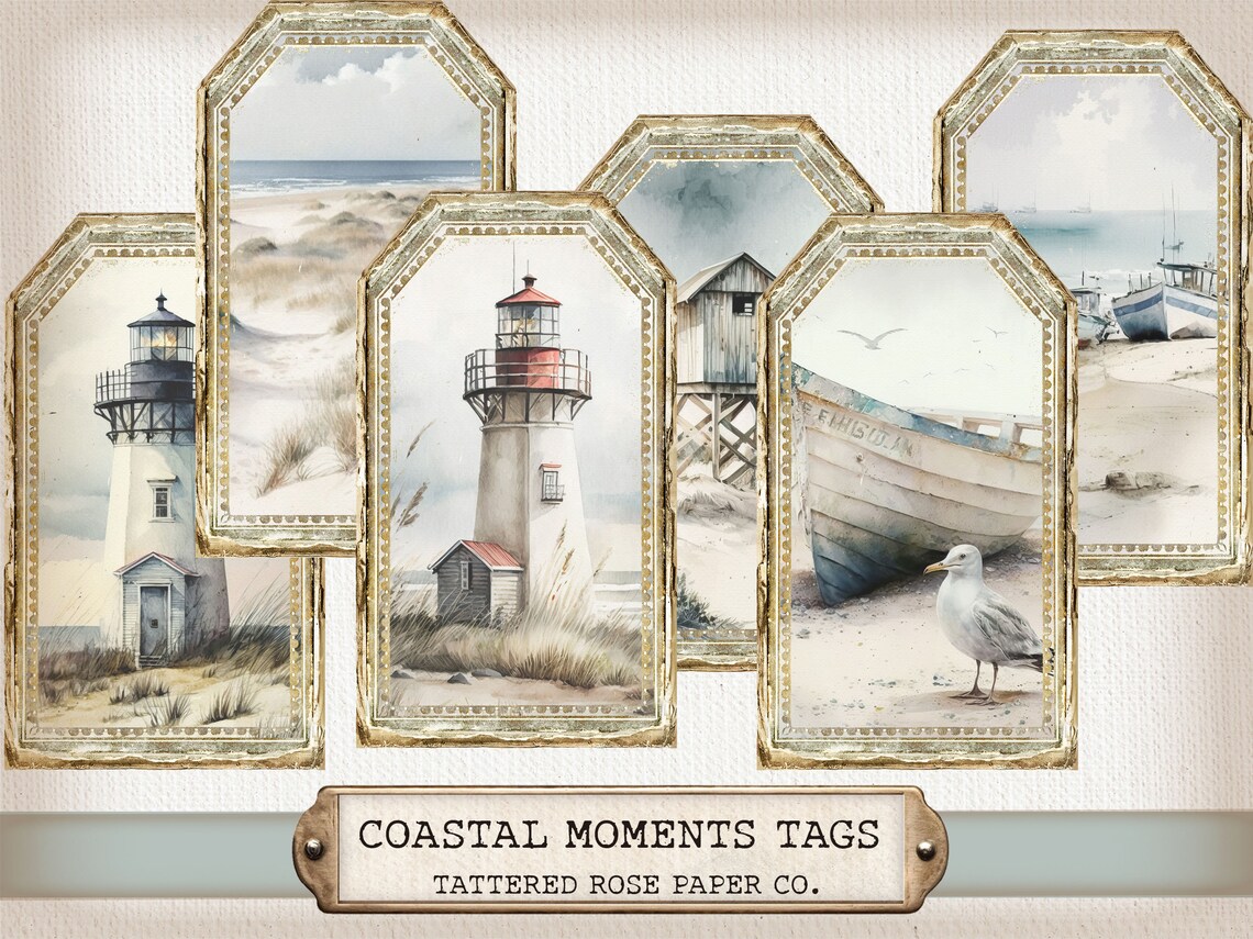 Coastal Moments Ephemera Tags, Printable Vintage Beach Ephemera, Junk ...