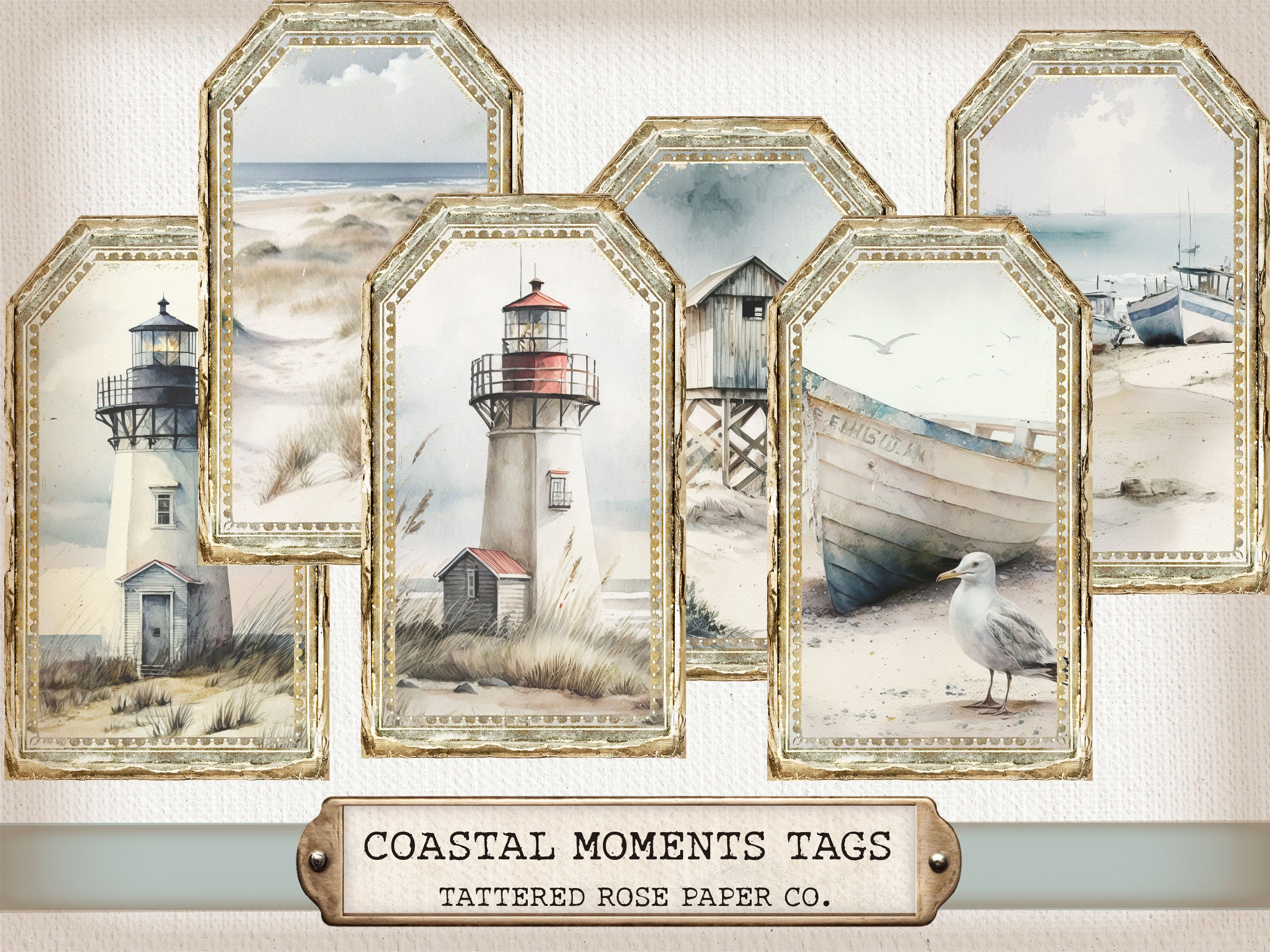 Coastal Moments Ephemera Tags, Printable Vintage Beach Ephemera, Junk ...