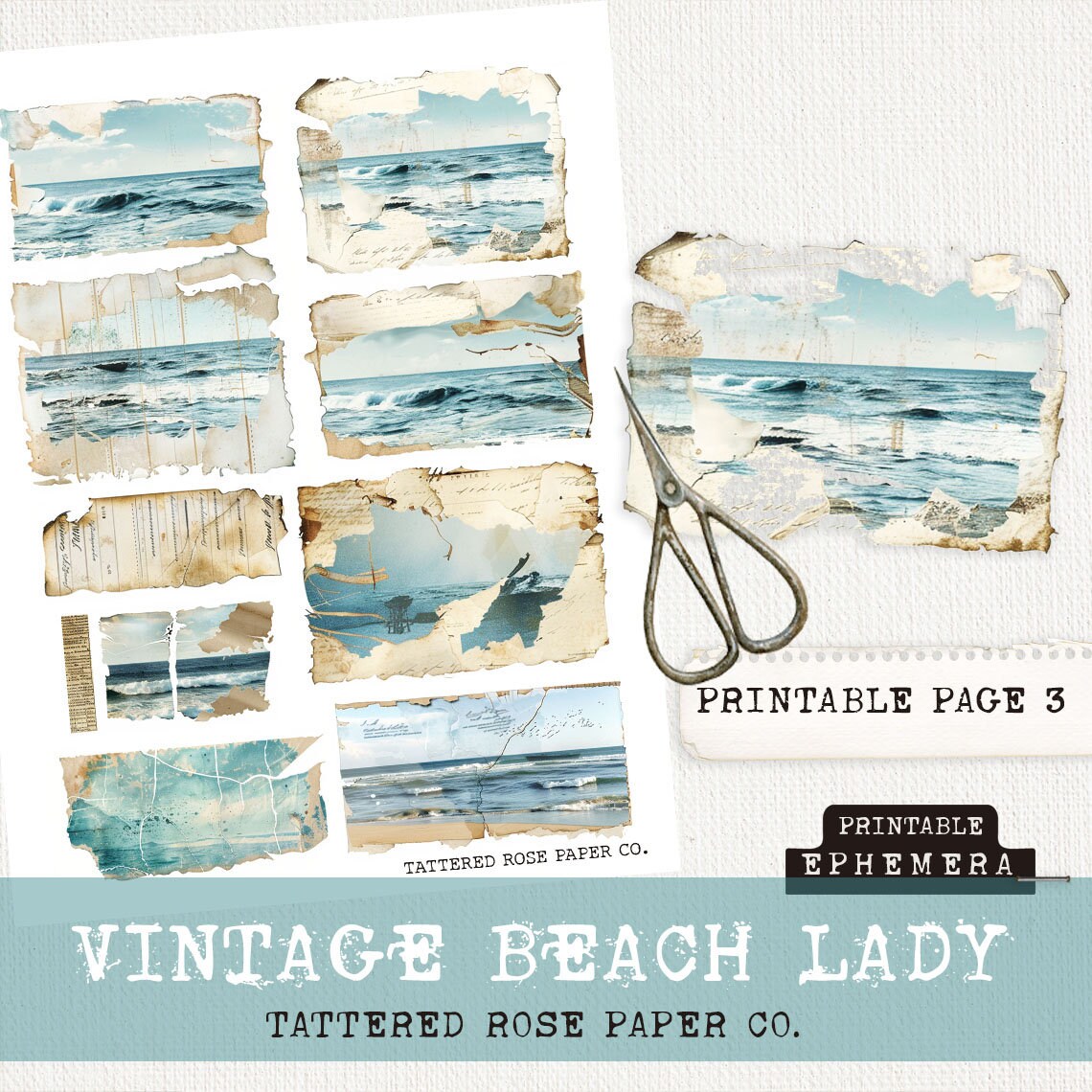 Vintage Beach Lady Ephemera, Printable Vintage Beach Ephemera, Junk ...