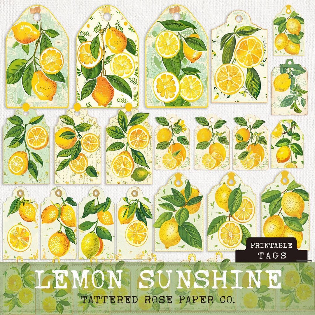 Lemon Sunshine Junk Journal Tags, Junk Journal Tags, Lemon Junk ...