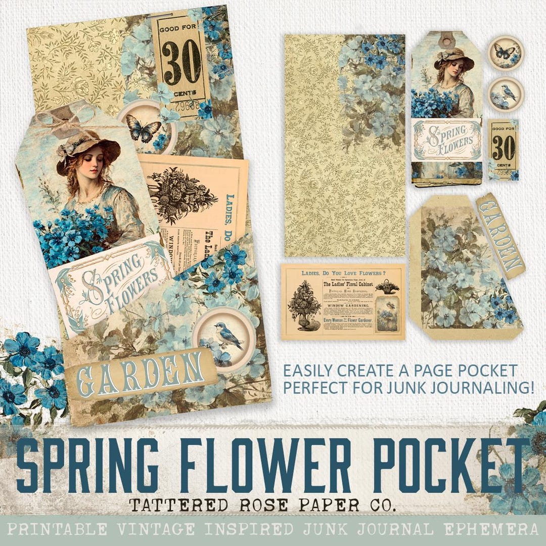 Spring Flower Pocket Junk Journal, Junk Journal Pocket, Printable ...