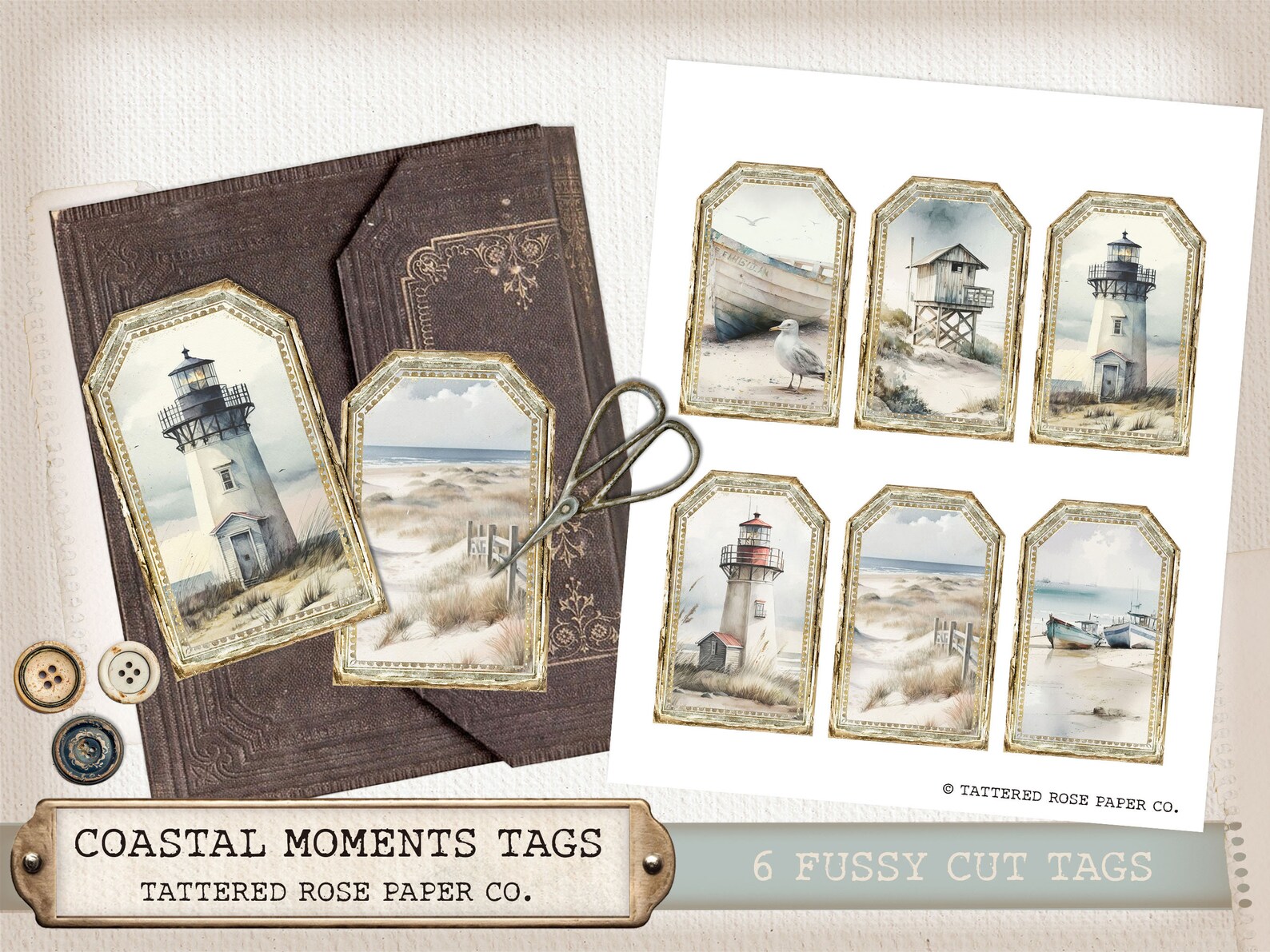 Coastal Moments Ephemera Tags, Printable Vintage Beach Ephemera, Junk ...