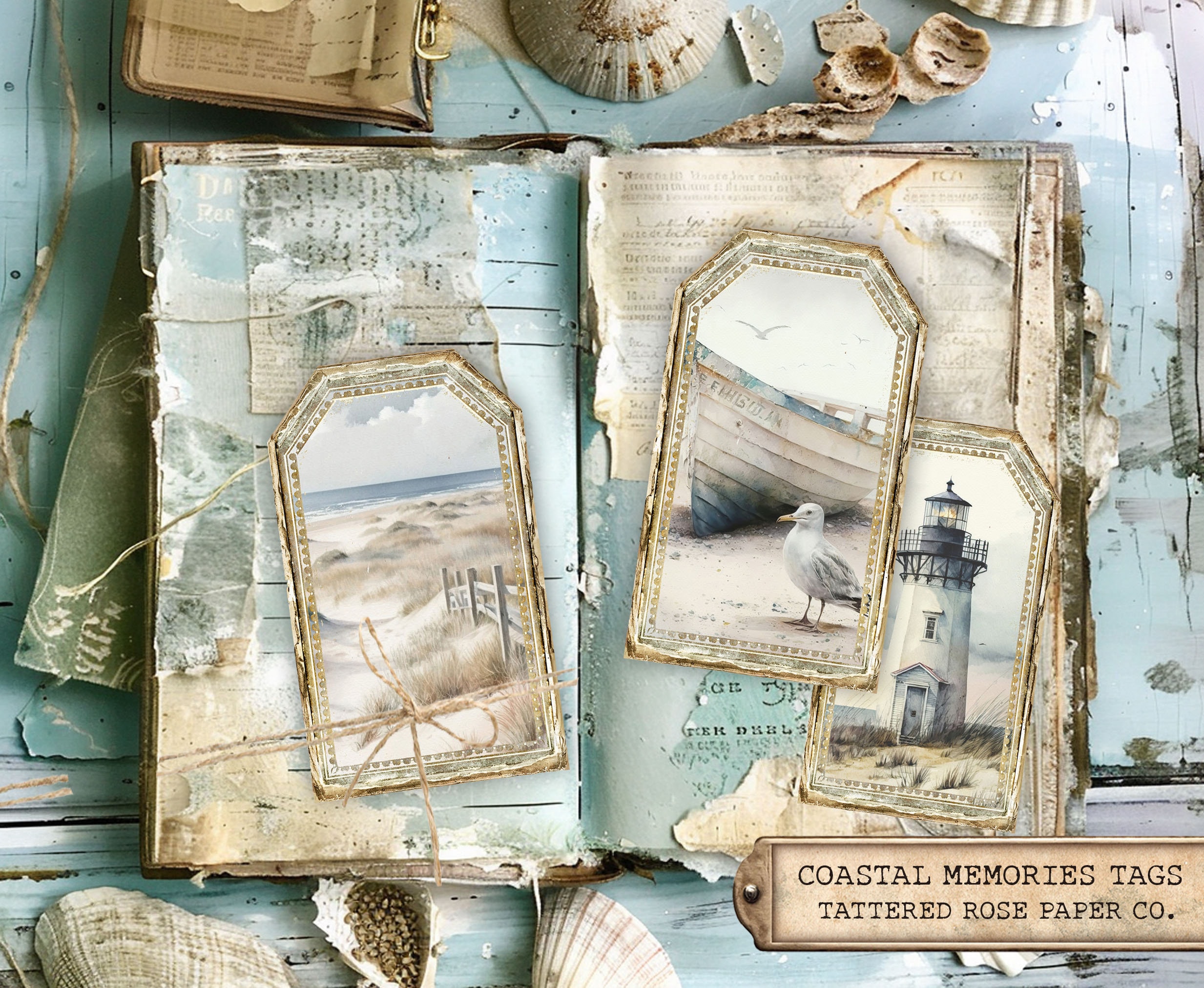 Coastal Moments Ephemera Tags, Printable Vintage Beach Ephemera, Junk ...