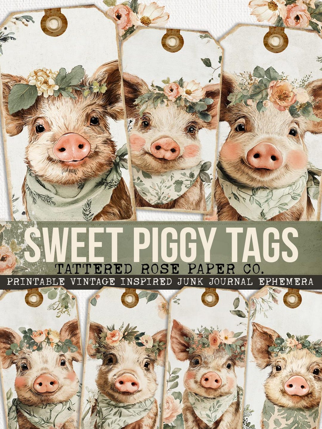 Sweet Piggy Junk Journal Tags, Junk Journal Ephemera, Pig Junk ...