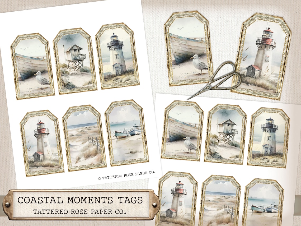 Coastal Moments Ephemera Tags, Printable Vintage Beach Ephemera, Junk ...