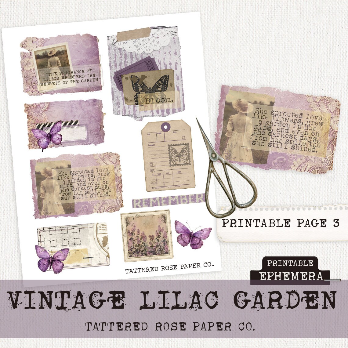 Vintage Lilac Garden Junk Journal Kit, Flower Garden Junk Journaling ...