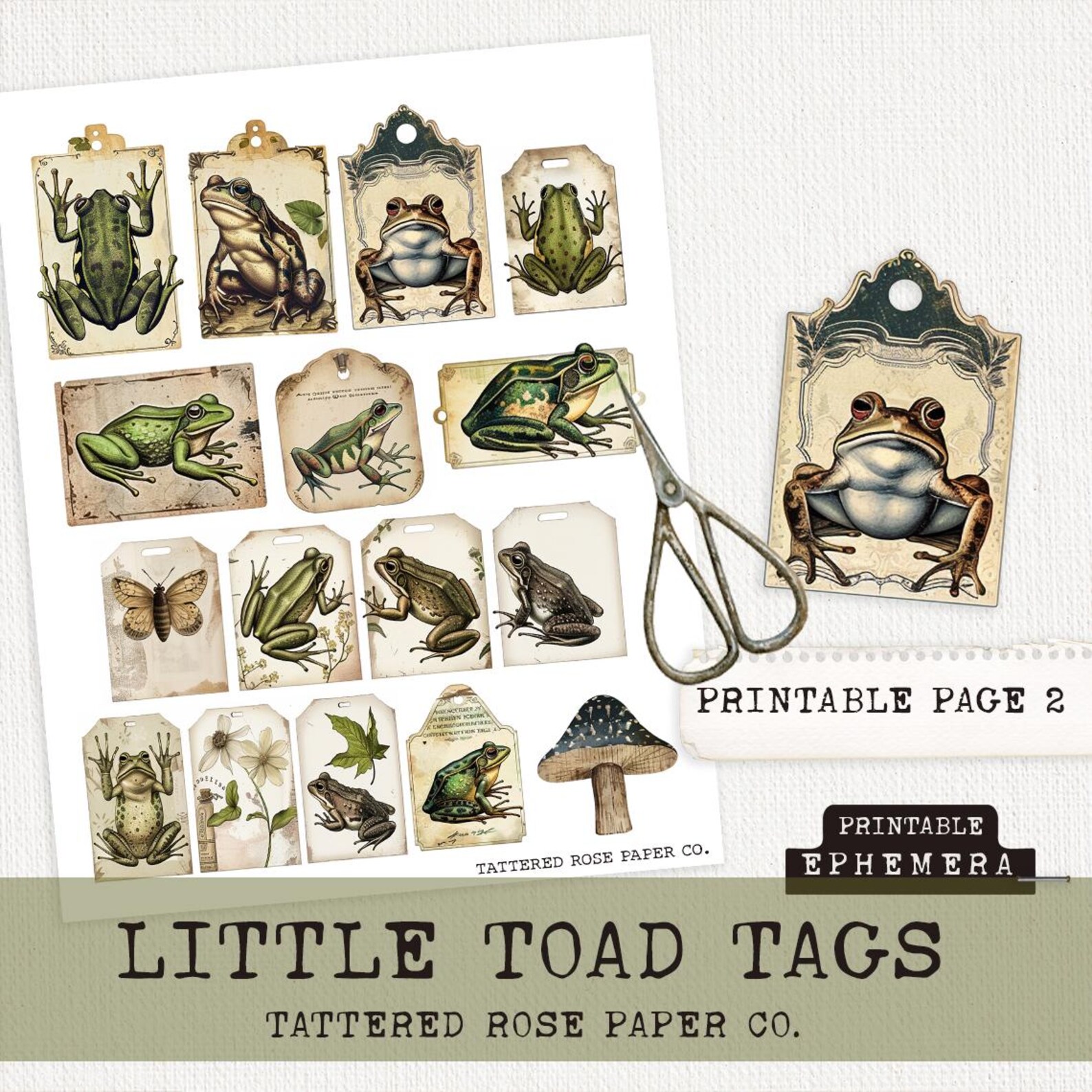 Little Toad Junk Journal Tags, Junk Journal Tags, Frog Junk Journaling ...