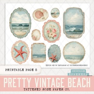 Pretty Vintage Beach Ephemera, Junk Journal Beach Tags, Printable Beach ...