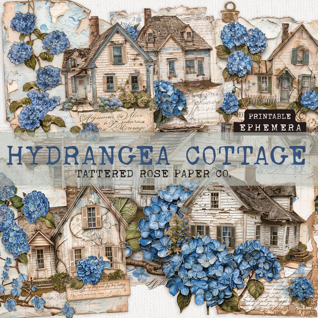 Hydrangea Cottage Junk Journal Ephemera, Cottage Junk Journal Ephemera, Hydrangea Junk ...