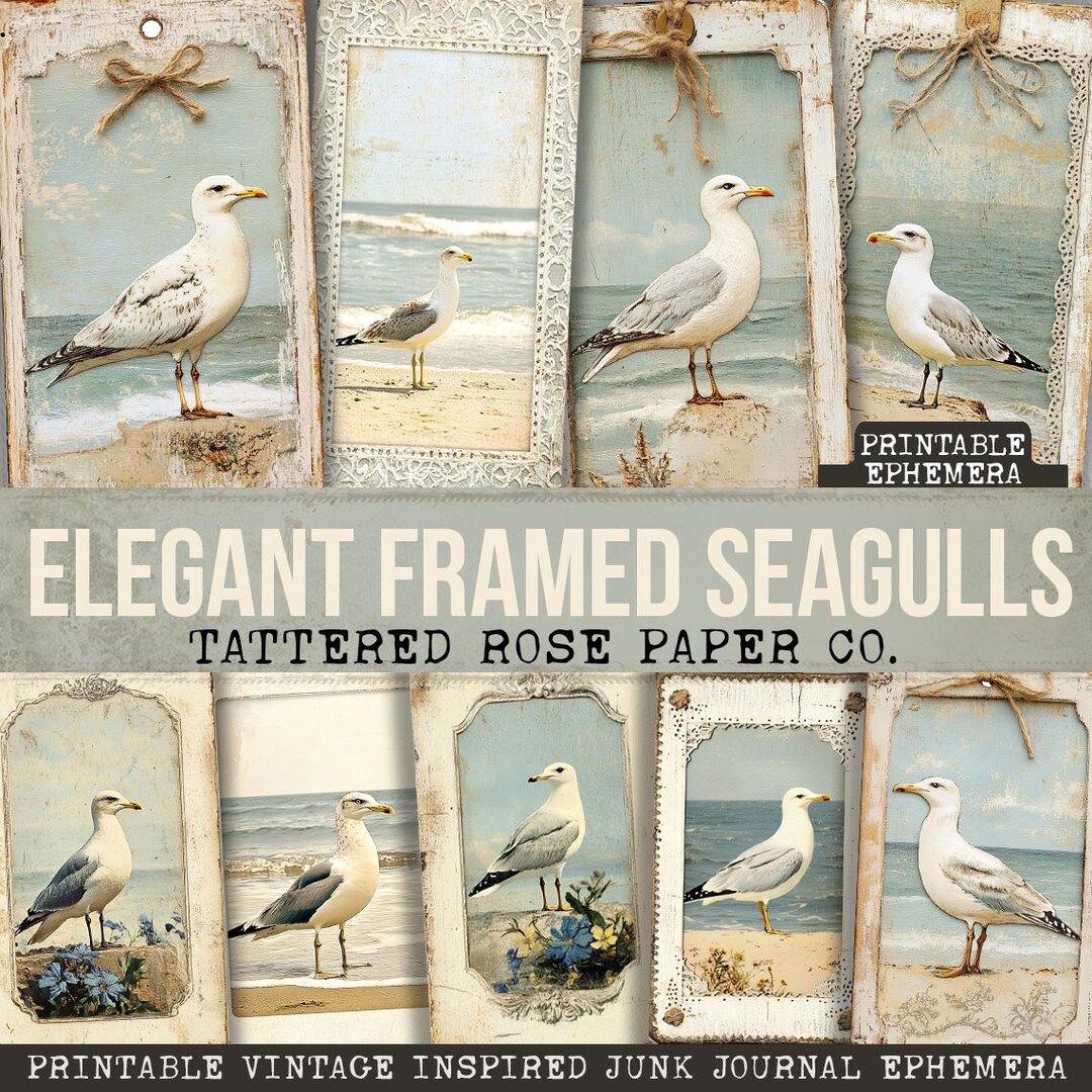 Elegant Seagulls Junk Journal Ephemera, Printable Vintage Beach ...