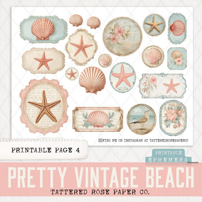 Pretty Vintage Beach Ephemera, Junk Journal Beach Tags, Printable Beach ...