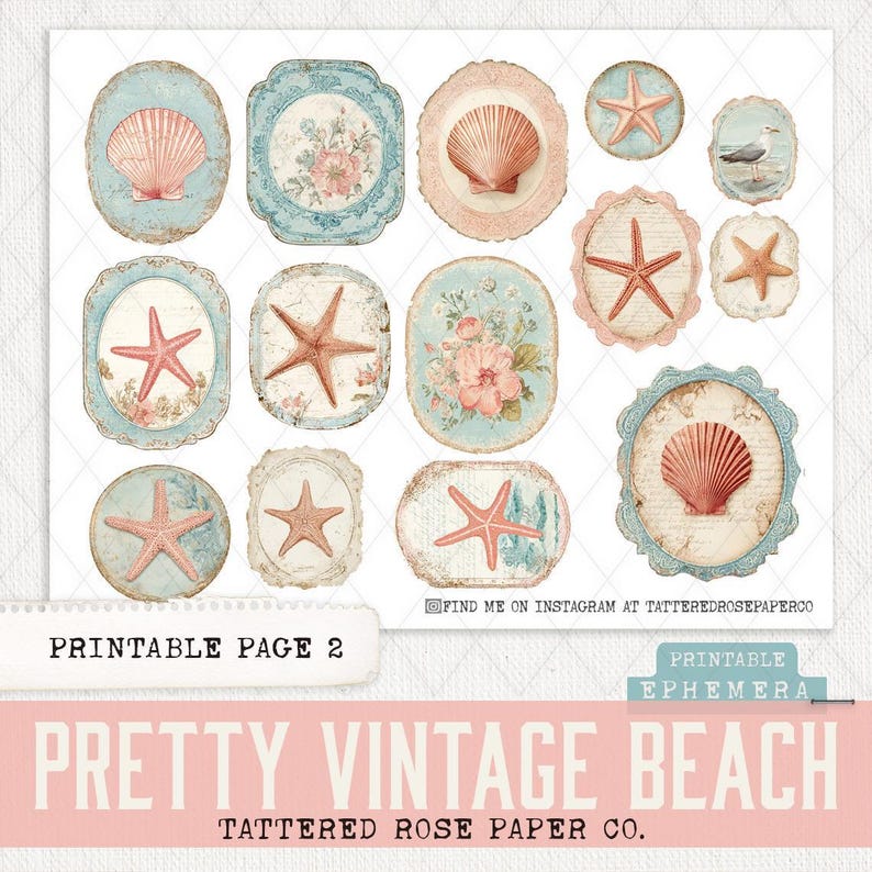Pretty Vintage Beach Ephemera, Junk Journal Beach Tags, Printable Beach ...