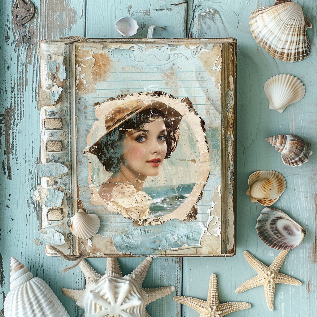 Vintage Beach Lady Ephemera, Printable Vintage Beach Ephemera, Junk ...