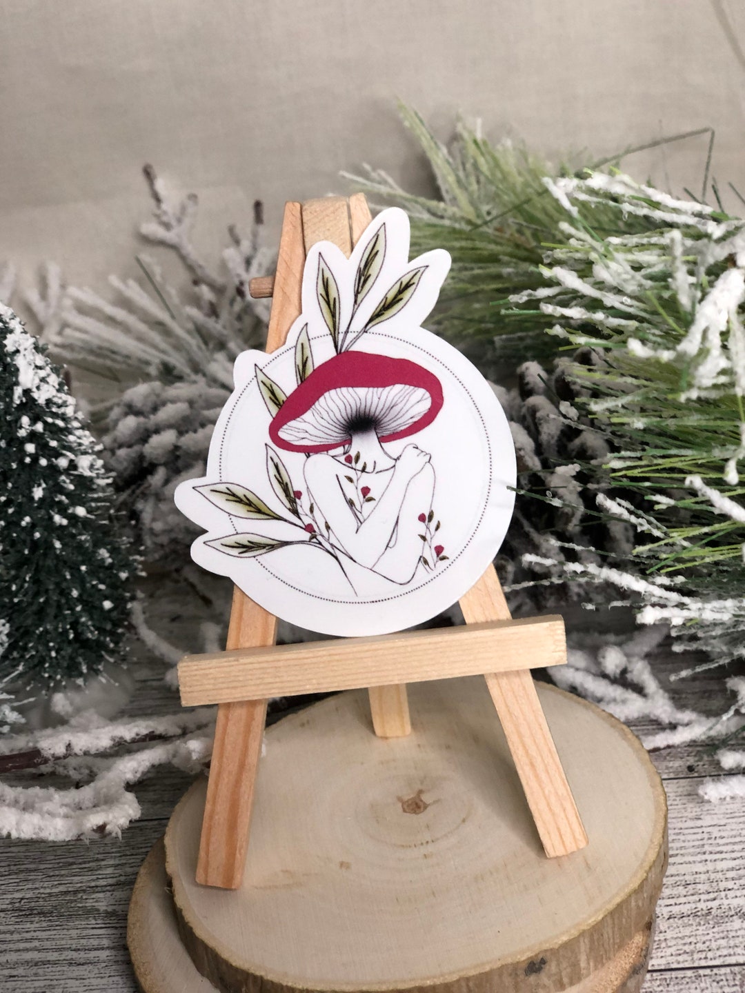 Cottagecore Sticker | Botanical Mushroom Head Sticker - Waterproof ...