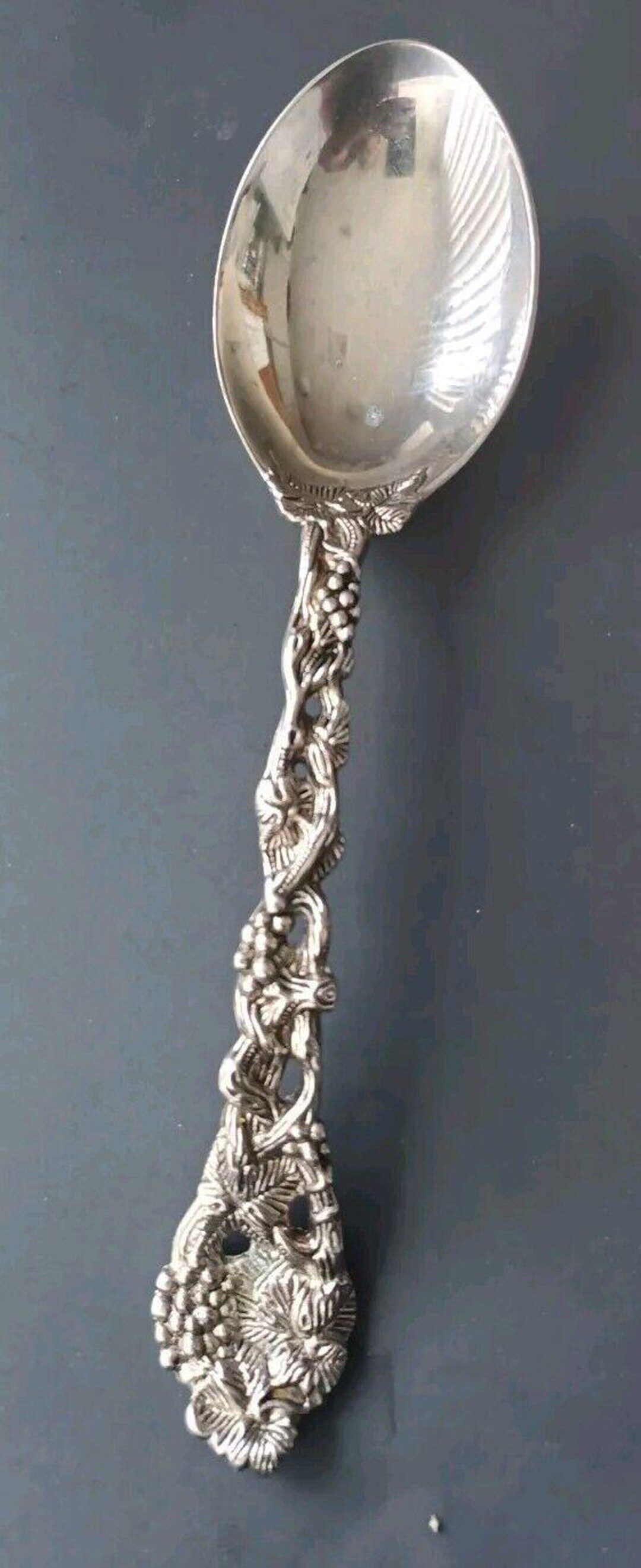 Godinger Serving Spoon Grapevine Ornate Pierced Handle Silverplate 11 ...