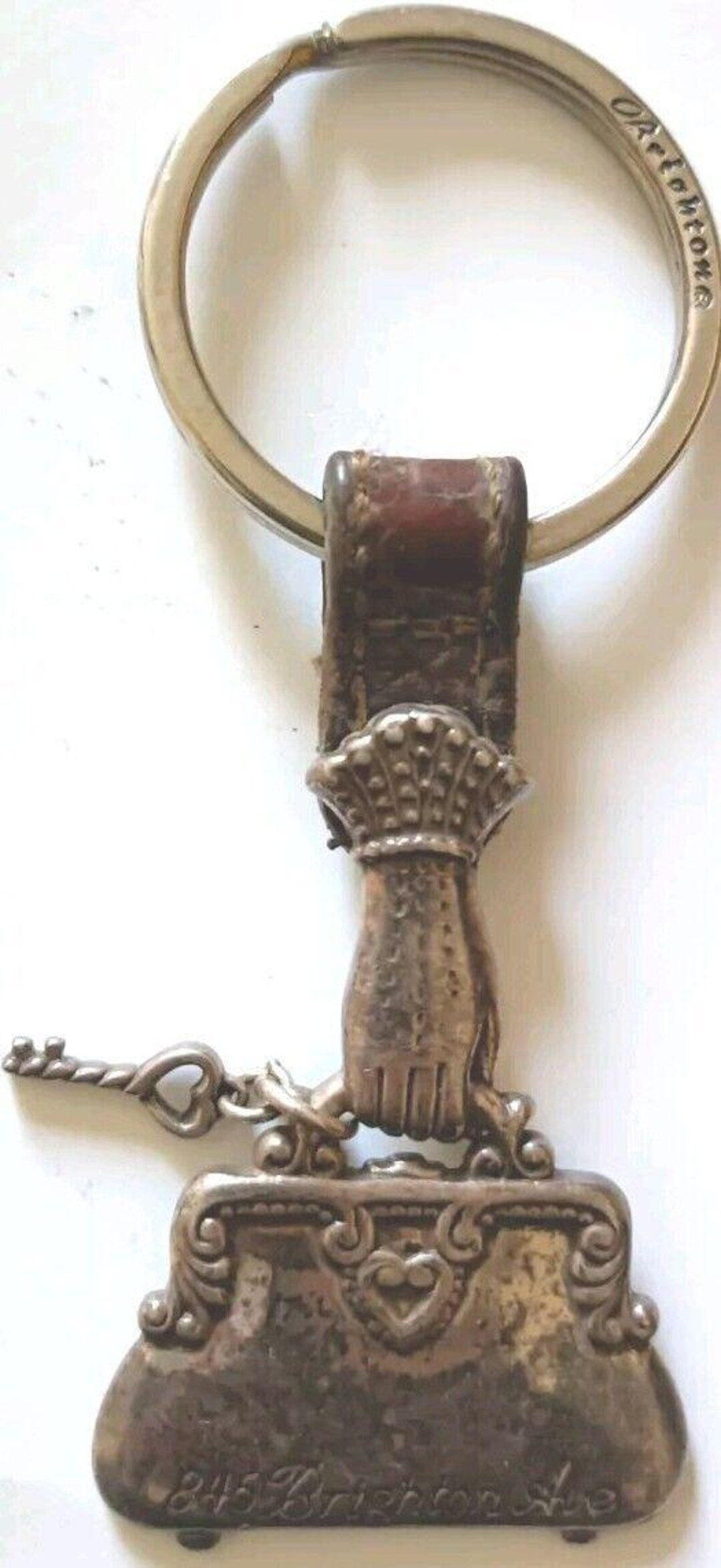 Brighton Keychain Hand Holding Purse W/ Heart Key Leather Fob Vintage ...