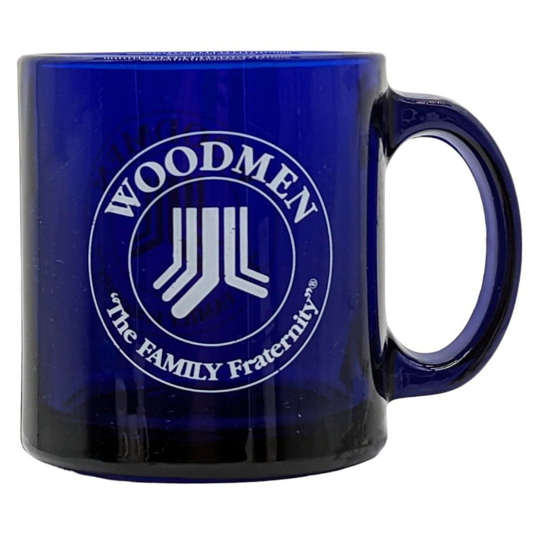 Cobalt Blue Glass Mug Vintage Advertising Woodmen the Family Fraternity ...