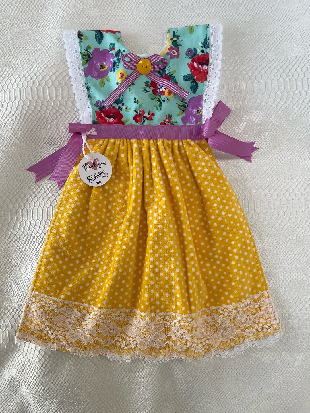 Oven Door Kitchen Towel Dress. Decorated With Ribbons, Lace and Button ...