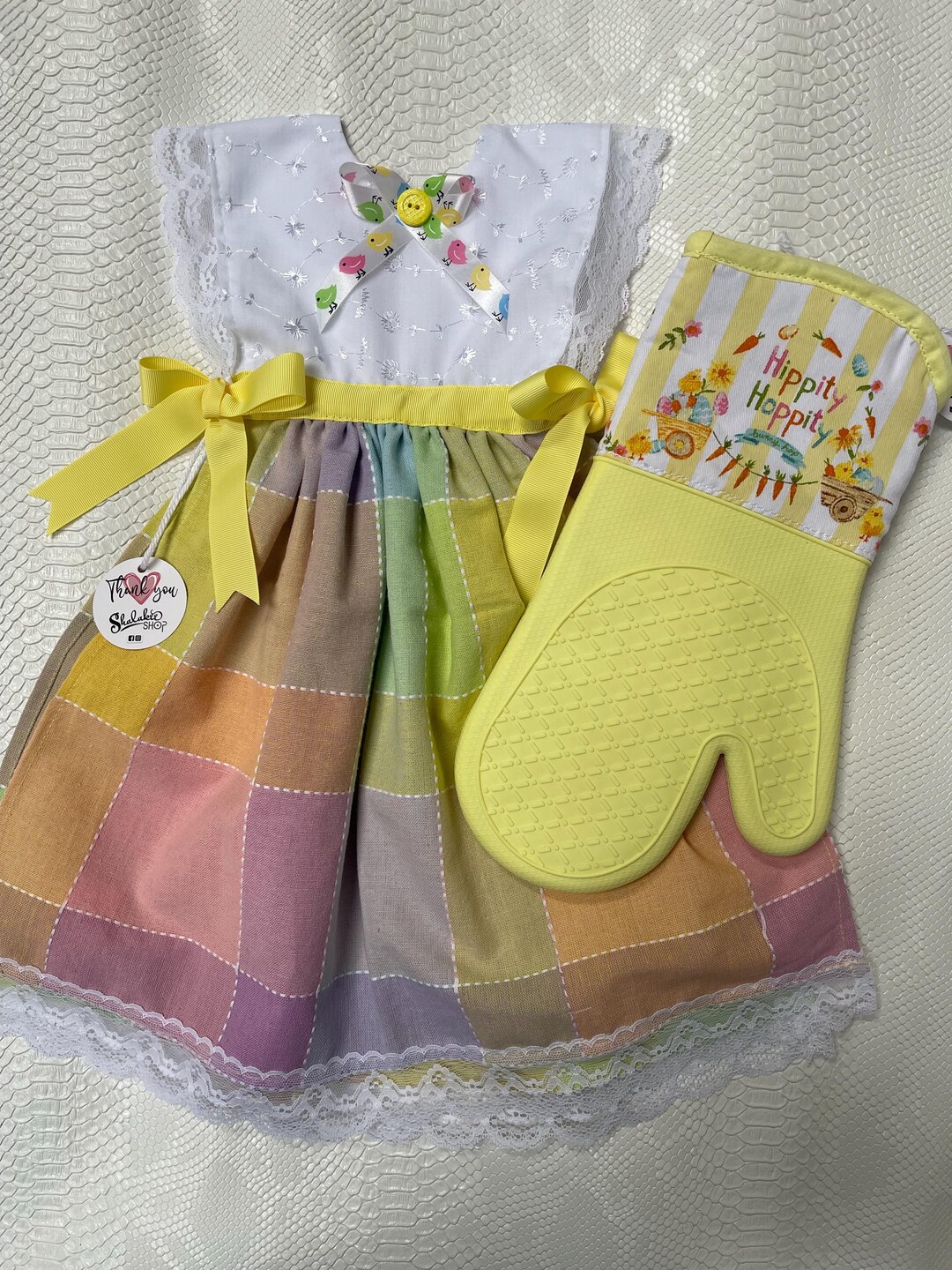 Oven Door Kitchen Towel Dress With Mitten. Easter Themed. Adorned With ...