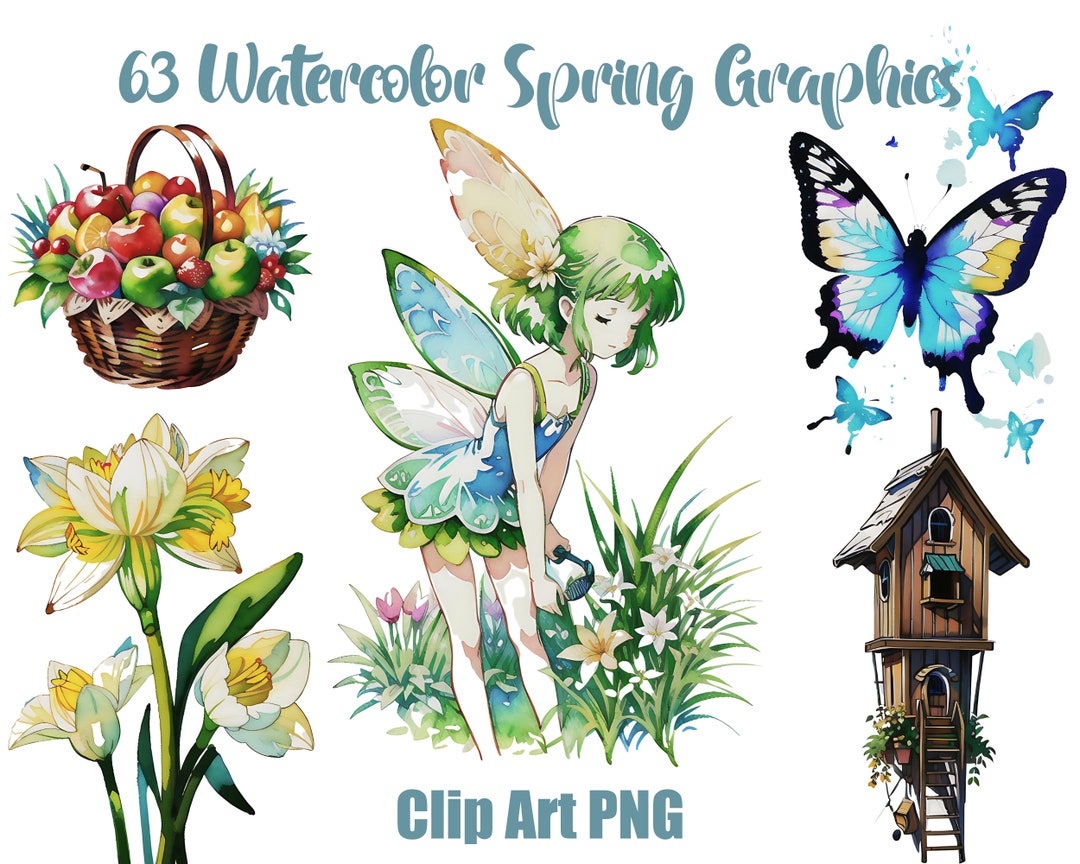 63 Watercolor Spring Graphics Bundle, Floral Clip Art Springtime ...
