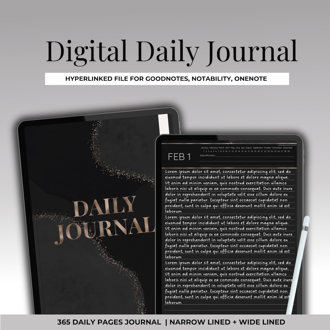 Dark Mode Digital Journal, 365 Daily Journal, Goodnotes Journal ...
