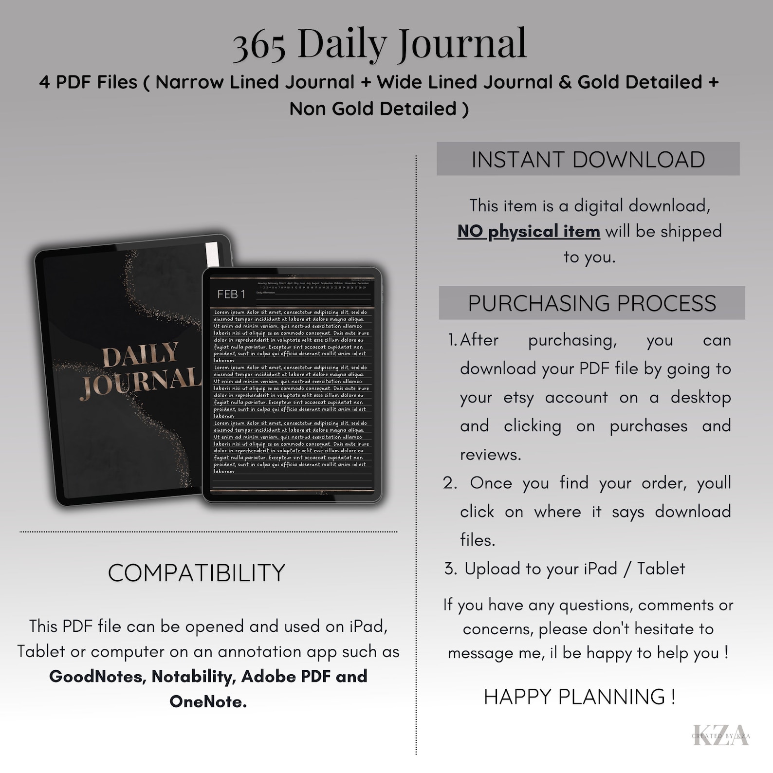 Dark Mode Digital Journal, 365 Daily Journal, Goodnotes Journal ...