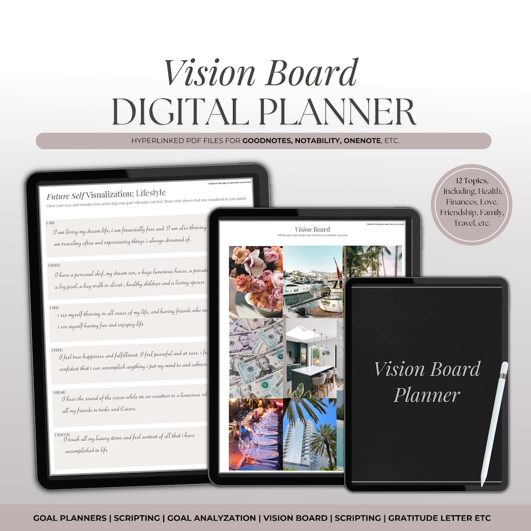 Digital Vision Board Planner, Manifestation Book, Gratitude Journal ...