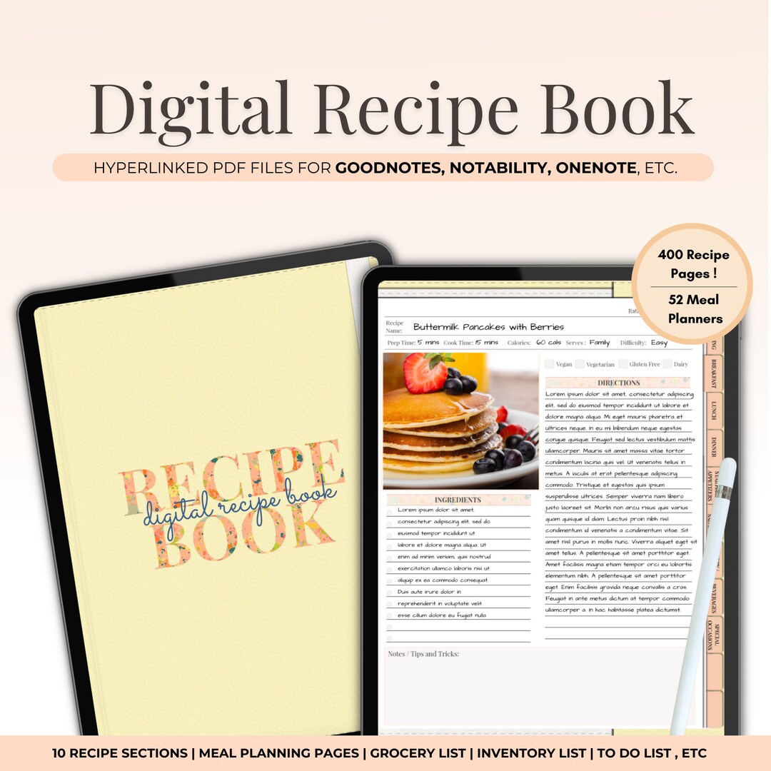 Digital Recipe Book for Goodnotes With Meal Planners, Digital Grocery ...