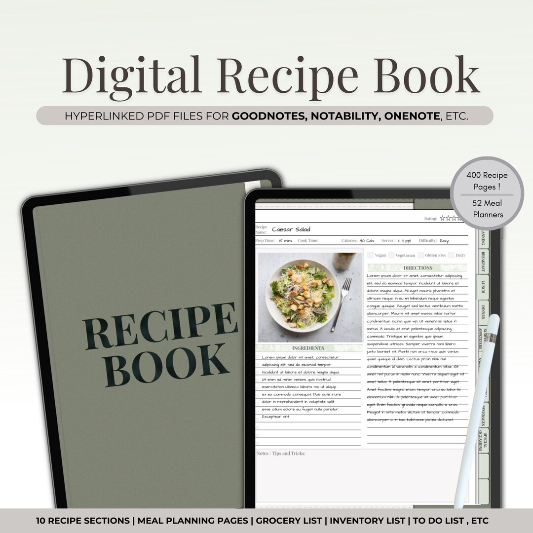 Digital Recipe Book for Goodnotes and Notability With Meal Planners ...
