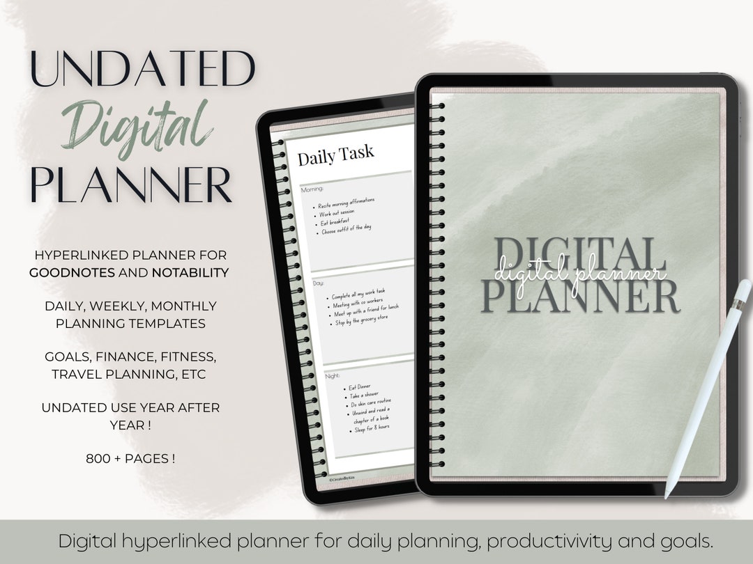 Green Digital Planner Undated Goodnotes Daily Planner Ipad - Etsy