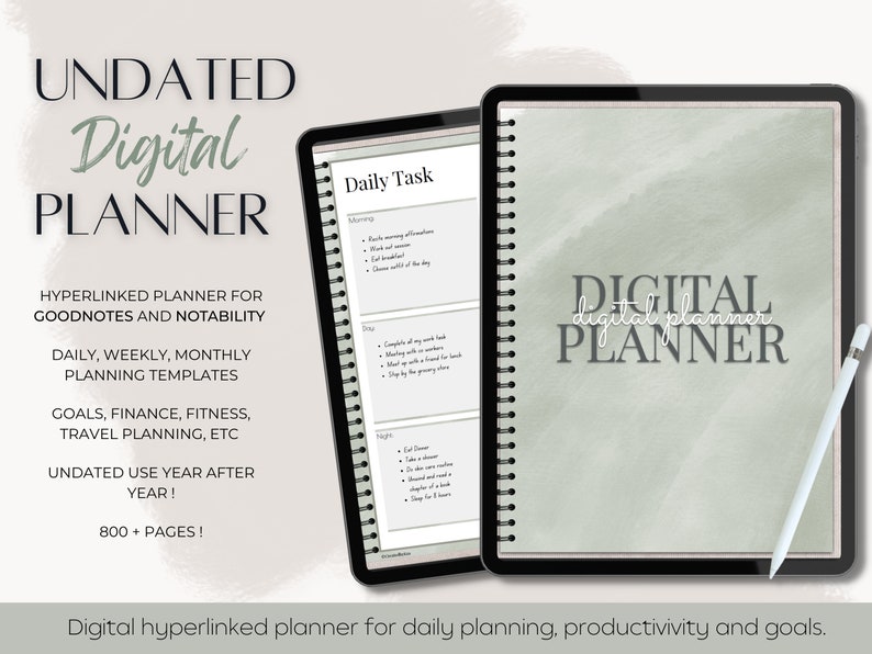 Green Digital Planner Undated Goodnotes Daily Planner Ipad - Etsy