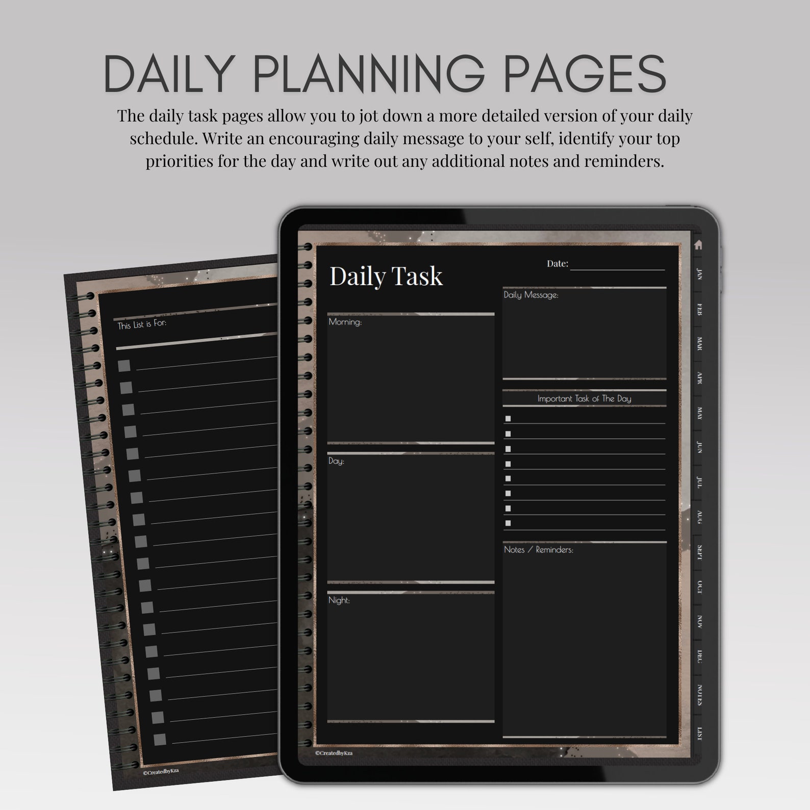 Undated Dark Mode Digital Planner for Goodnotes & Notability , Black ...