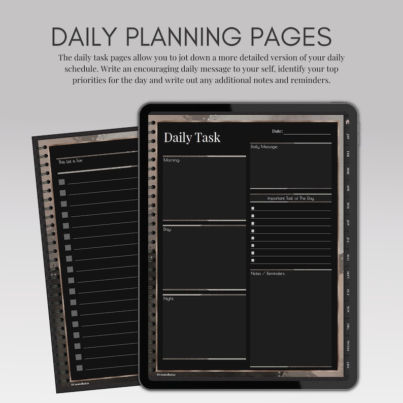 Undated Dark Mode Digital Planner for Goodnotes & Notability , Black ...