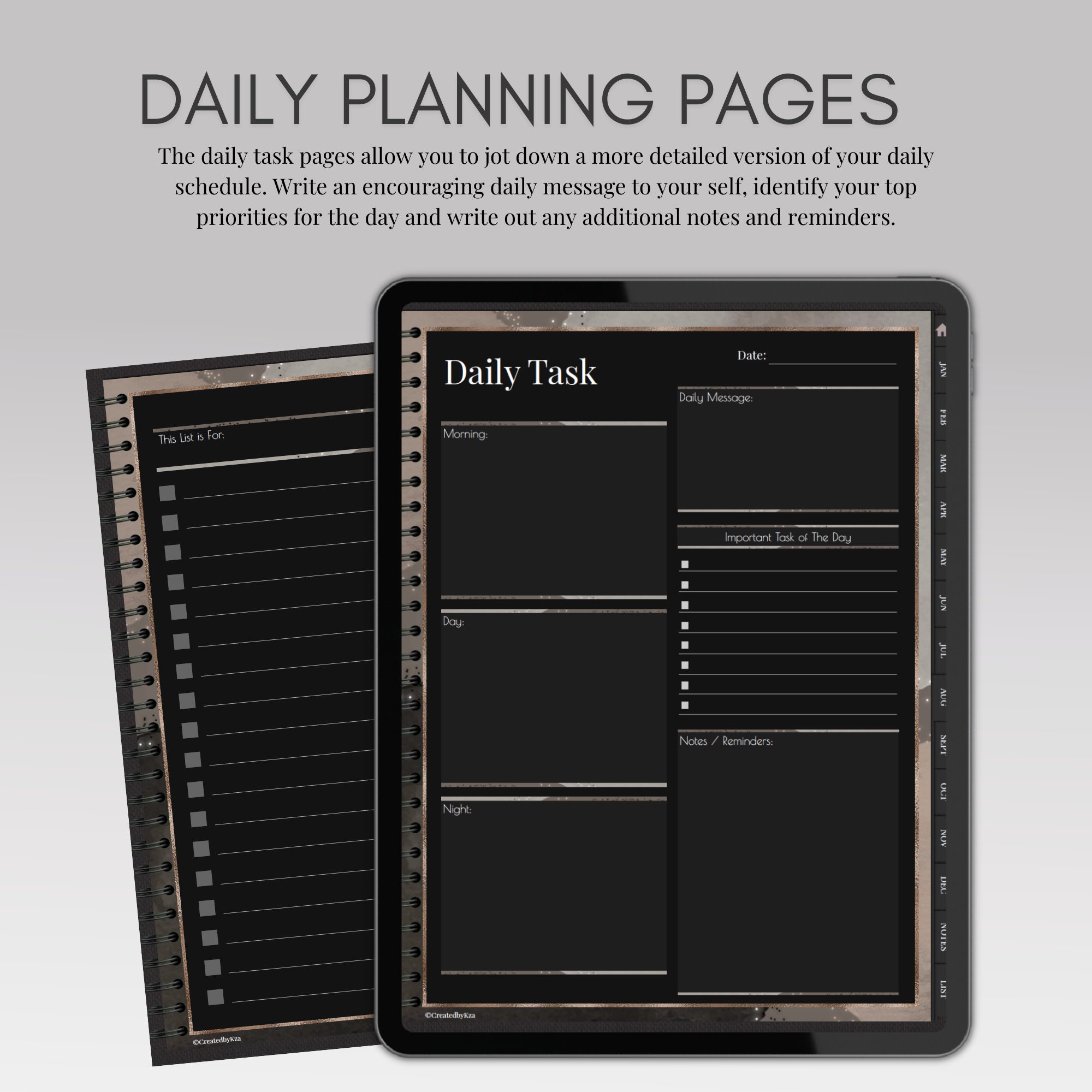 Undated Dark Mode Digital Planner for Goodnotes & Notability , Black ...