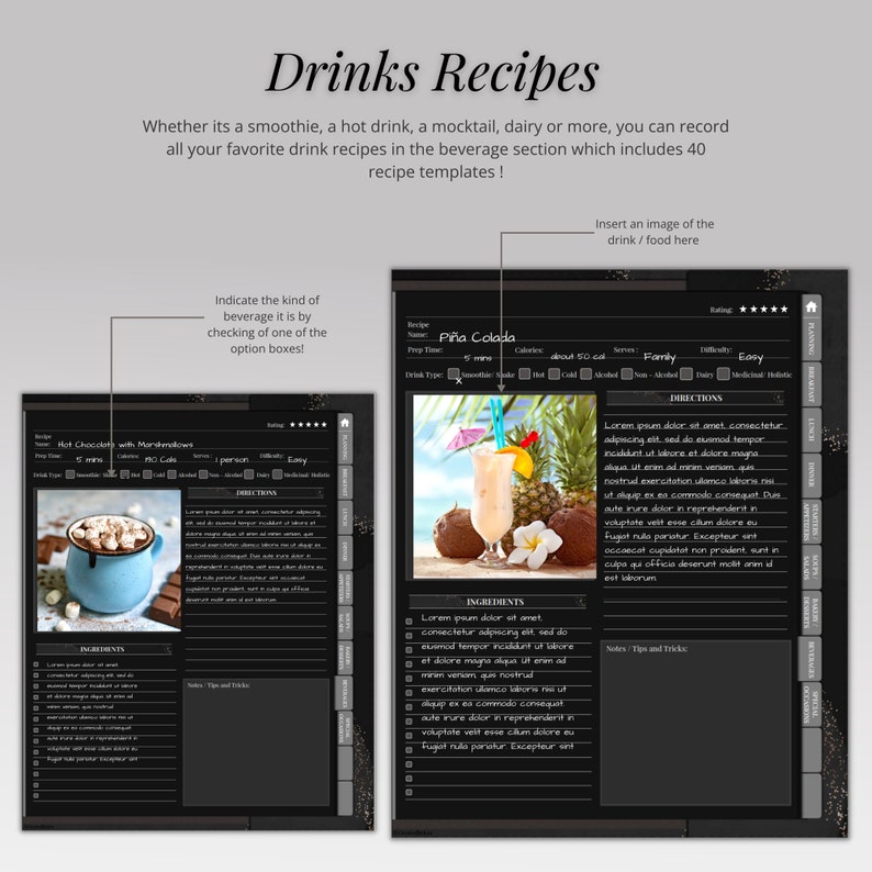 Dark Mode Digital Recipe Book, Goodnotes Cookbook (PDF) - Etsy