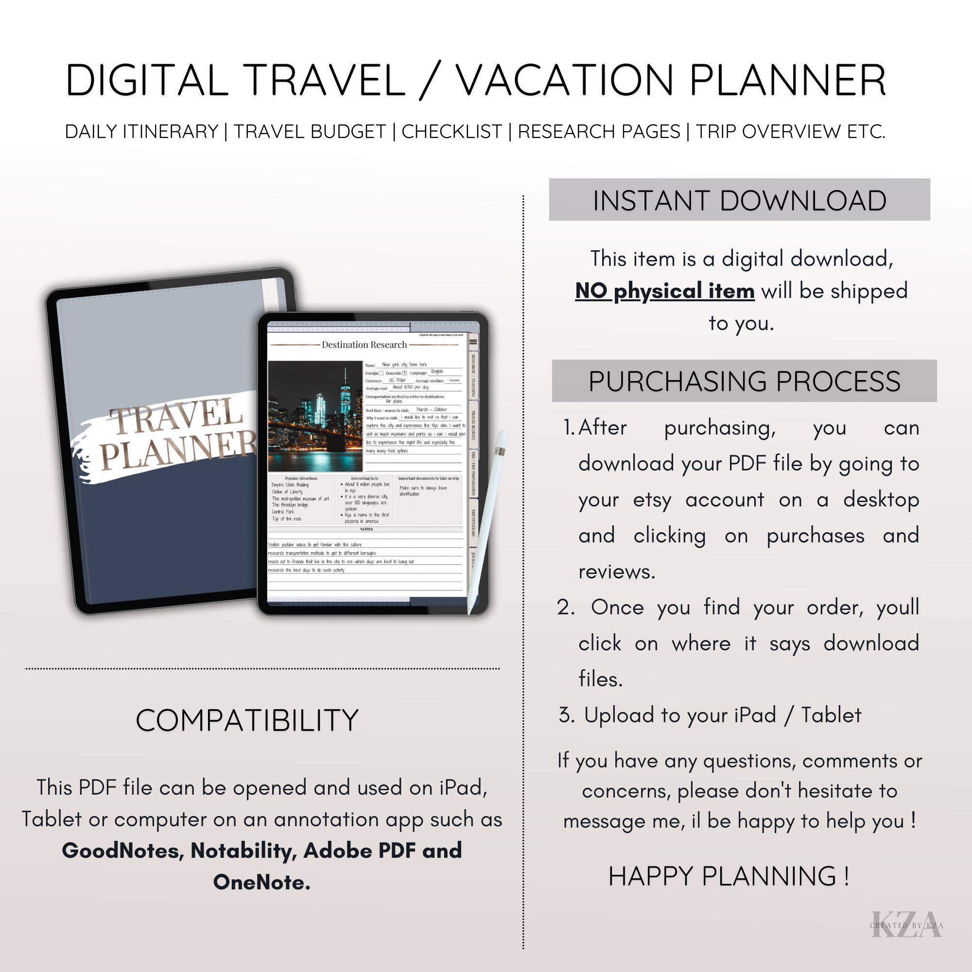 Digital Travel Planner for Goodnotes and Notability, Trip Planner and ...