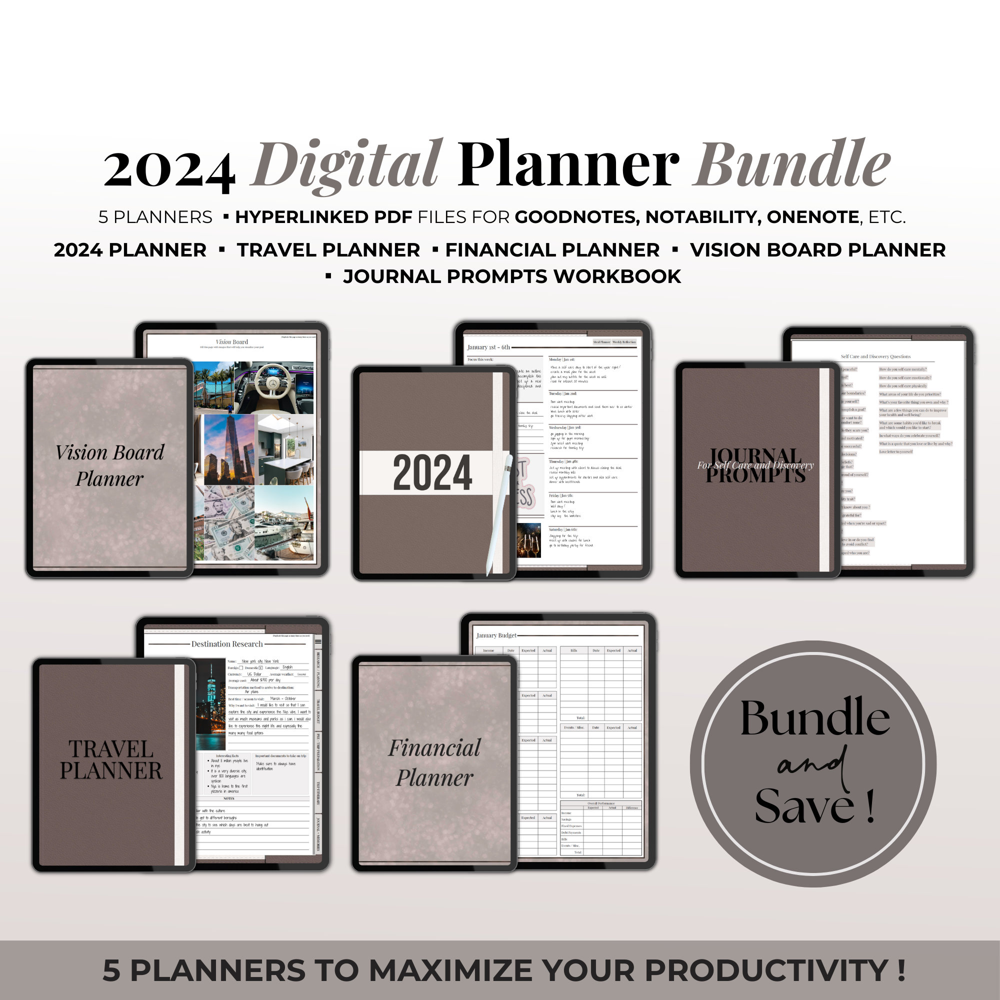 2024 Digital Planner Bundle for Goodnotes, 2024 Daily Planner, Vision ...