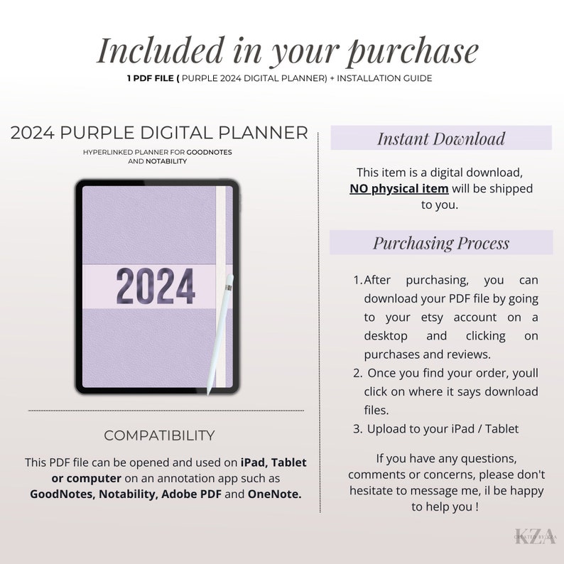 2024 Digital Planner for iPad and Tablet in Purple - Etsy