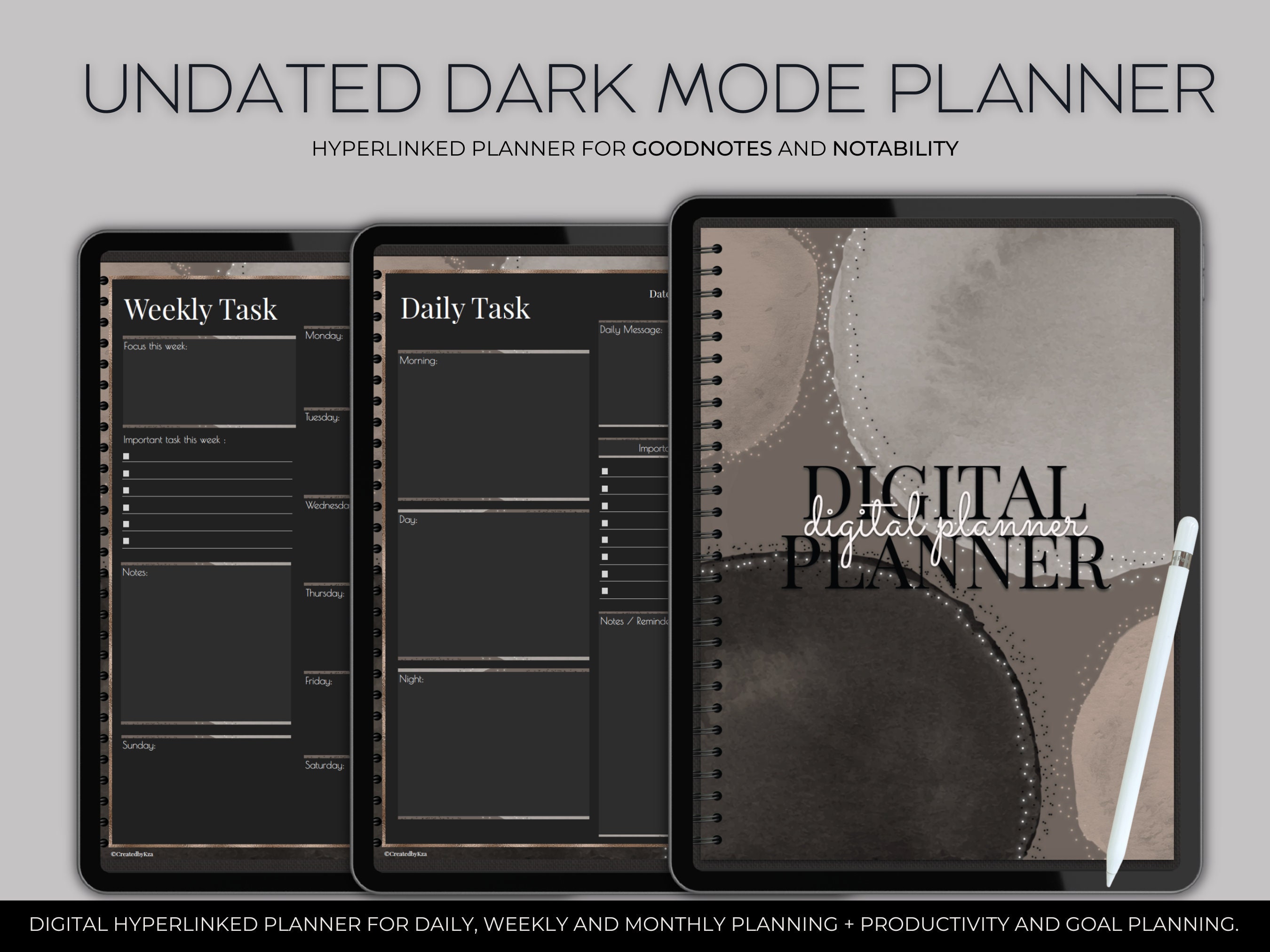 Undated Dark Mode Digital Planner for Goodnotes & Notability - Etsy