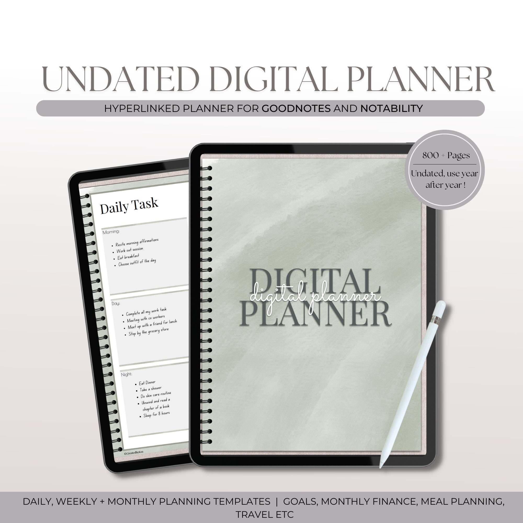 Green Digital Planner Undated , Goodnotes Daily Planner, iPad Planner ...