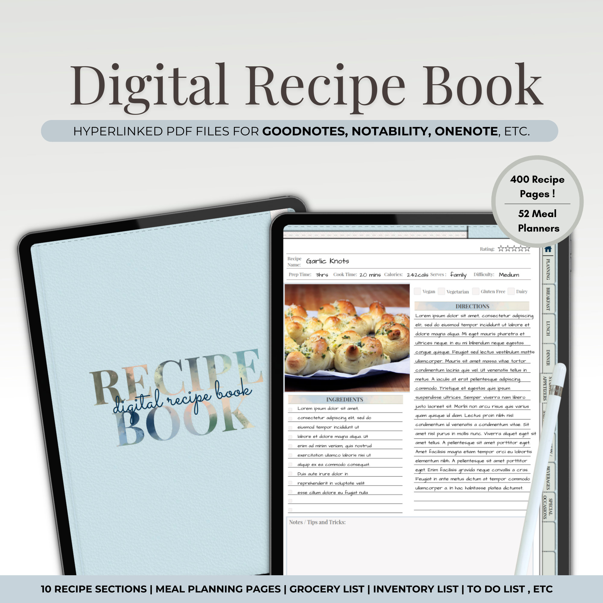 Digital Recipe Book for Goodnotes and Notability, Digital Cookbook ...