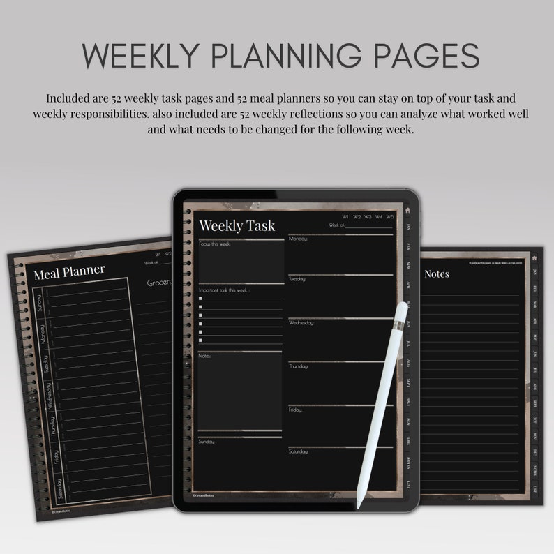 Undated Dark Mode Digital Planner for Goodnotes & Notability , Black ...
