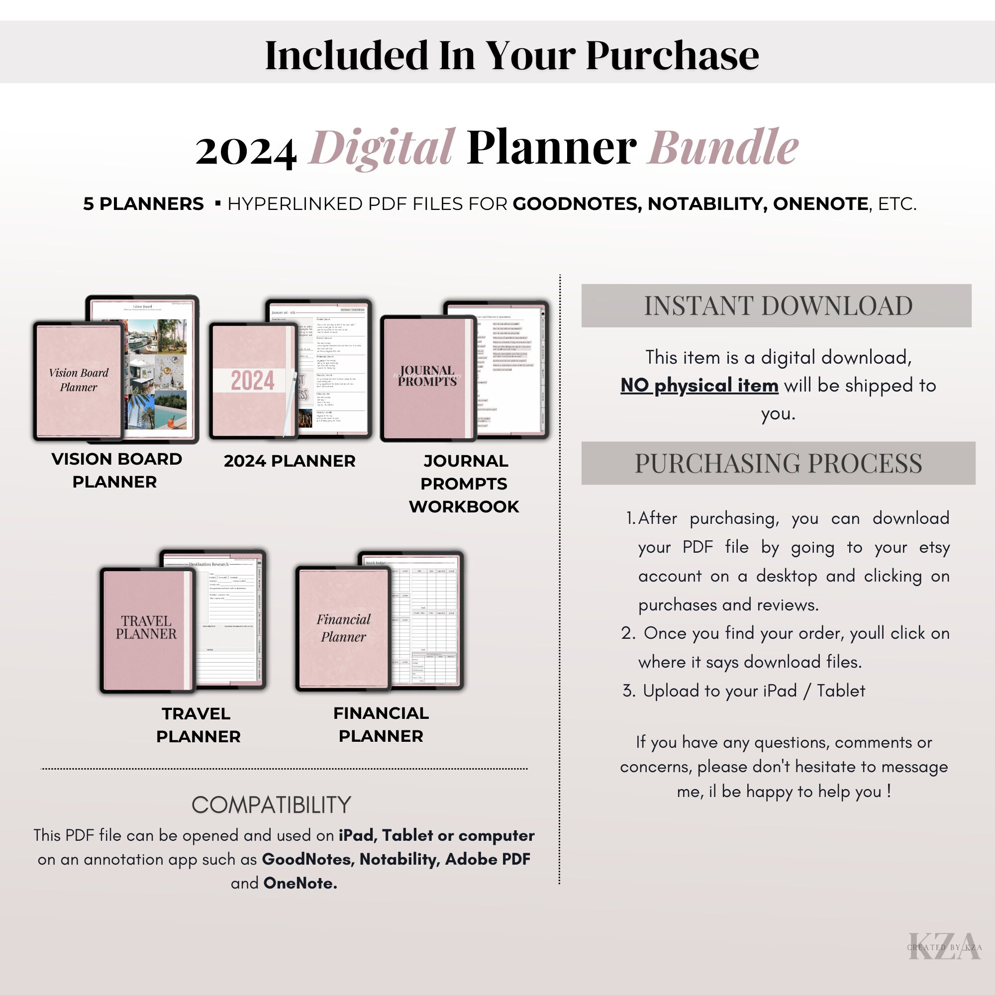 2024 Digital Planner Bundle, Goodnotes Planners Bundle, Vision Board ...