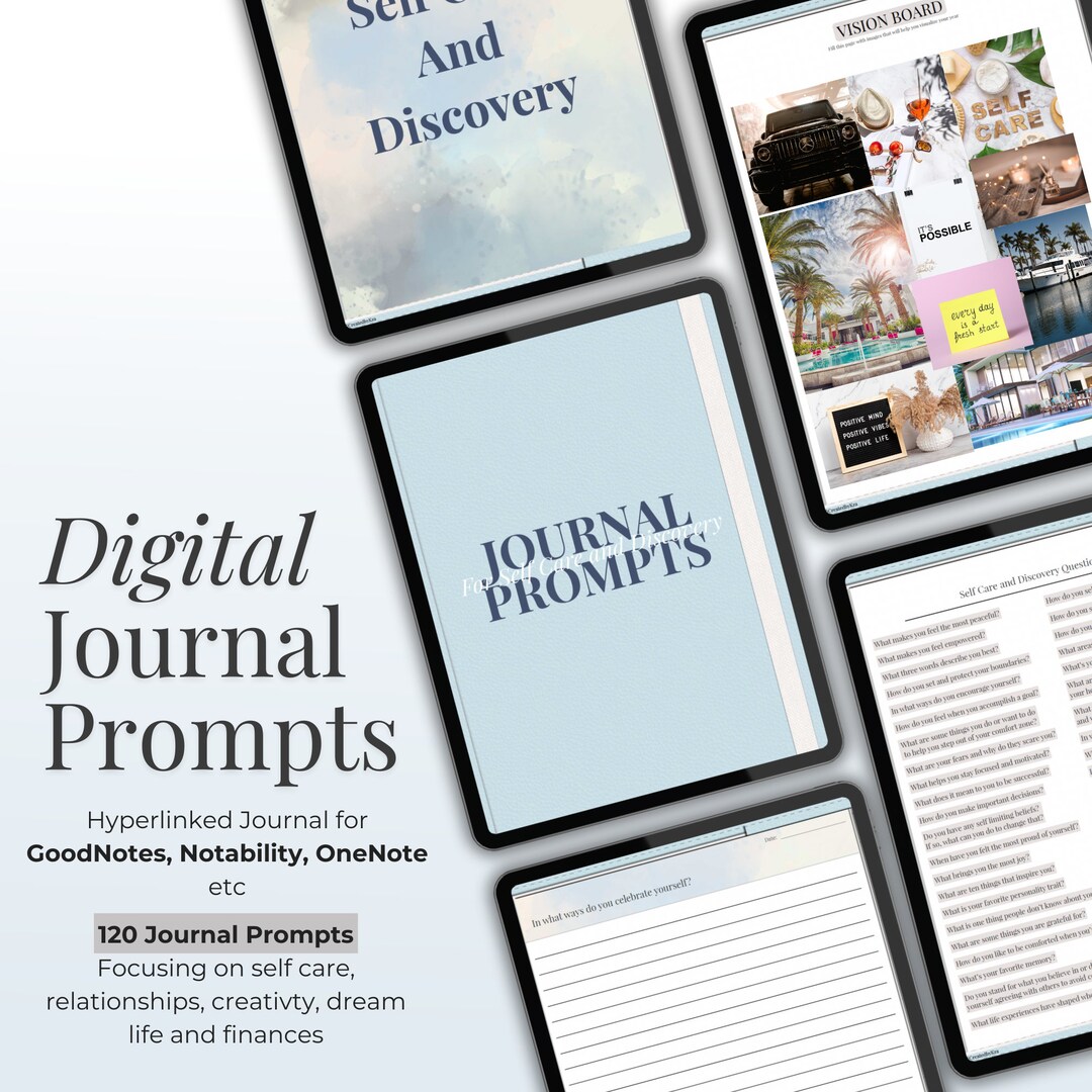 120 Journal Prompts, Digital Journal for Goodnotes, Wellness Journal ...